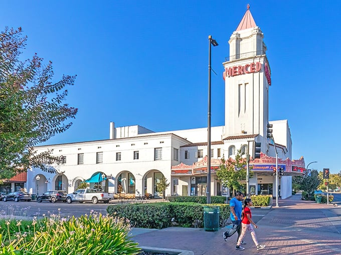 The historic Merced Theatre stands as a cultural landmark in this affordable Central Valley town where retirement dollars go further.