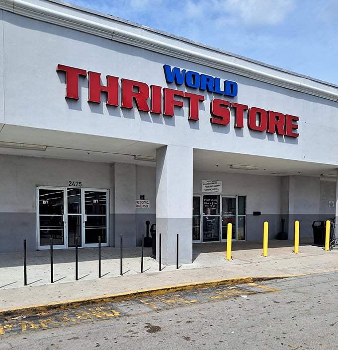 Those bold red letters aren't just a sign—they're a promise of the thrifting adventure that awaits inside.