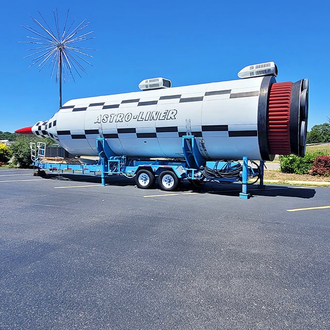 The ASTRO-LINER rocket ship installation proves that in Uranus, space exploration takes on a whole new meaning—and provides another irresistible photo opportunity.
