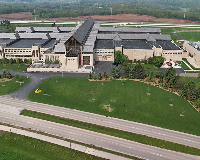 Acuity Insurance's headquarters isn't just an office building—it's architectural ambition realized in glass and steel on the Wisconsin prairie.
