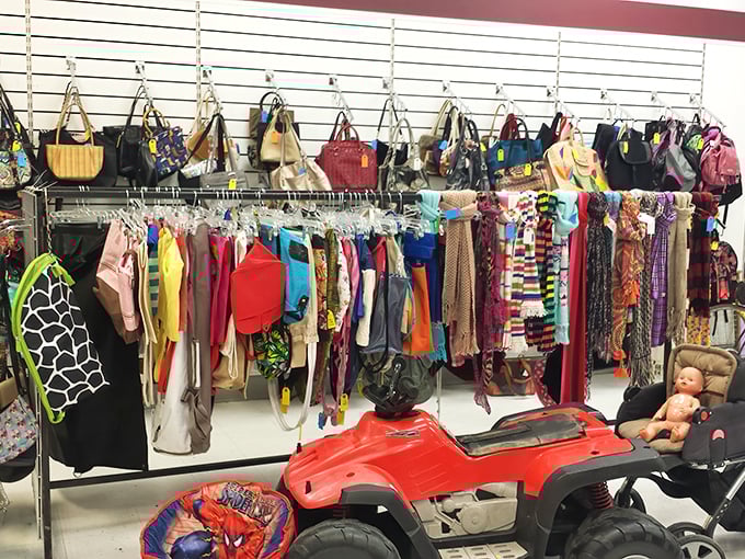 Handbags that have seen places hanging hopefully, waiting for their next adventure. That yellow tote is calling my name!