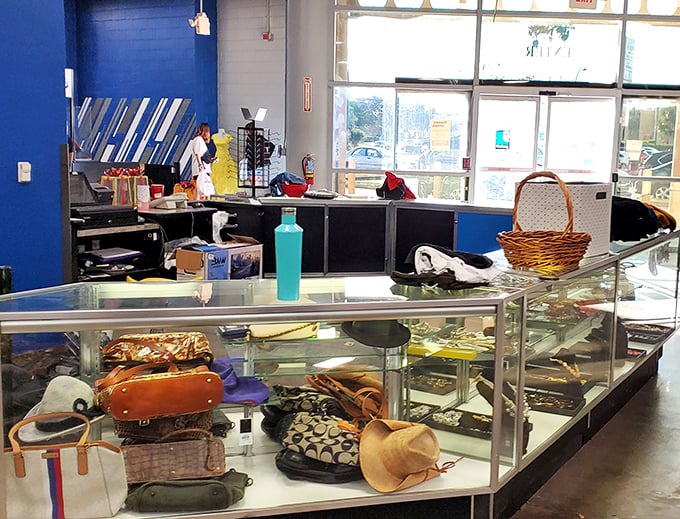 The jewelry counter is where patience pays off. Designer bags and accessories await new owners who appreciate second chances and first-class style.
