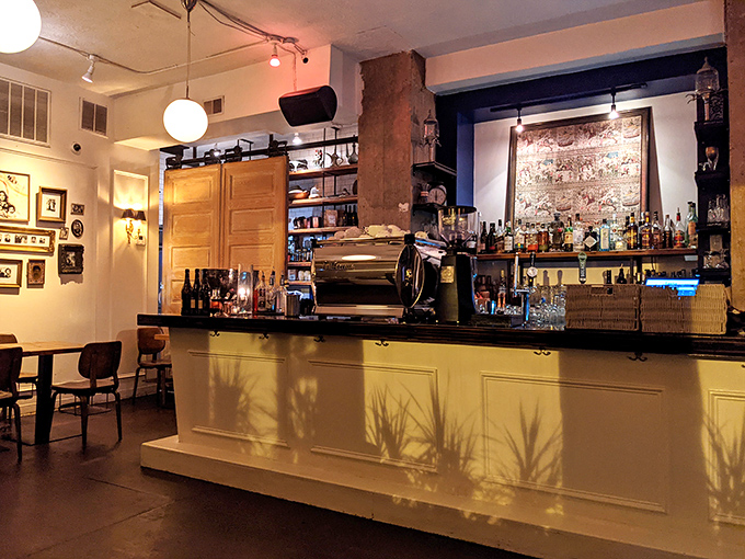 Not just a bar counter—it's command central for burger operations, where espresso meets milkshakes in a beautiful culinary friendship.