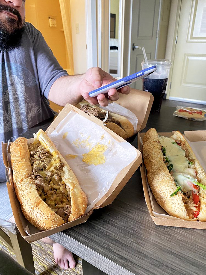 Sandwich diplomacy in action. Three distinct hoagie personalities peacefully coexisting on one table—a delicious United Nations.