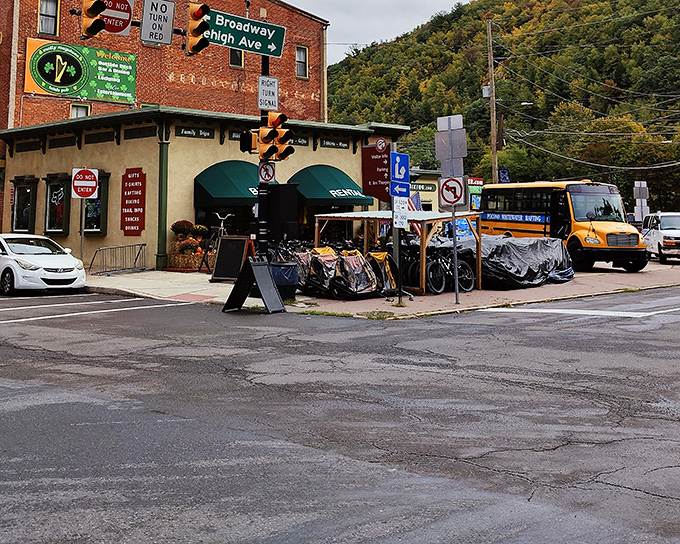 The bike rental shop hints at Jim Thorpe's second life as an outdoor recreation hub – work up an appetite before rewarding yourself at Stone Row.