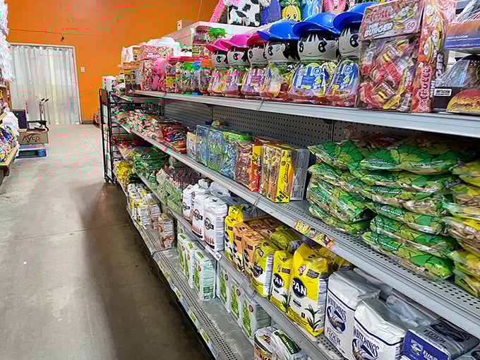 Sweet temptations line these shelves in technicolor abundance. Diet resolutions come here to die a delicious, guilt-free death.