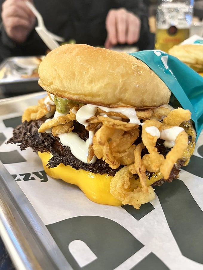 The Chili Relleno Burger breaks all the rules in the best possible way—crispy onions and poblano peppers creating flavor fireworks.