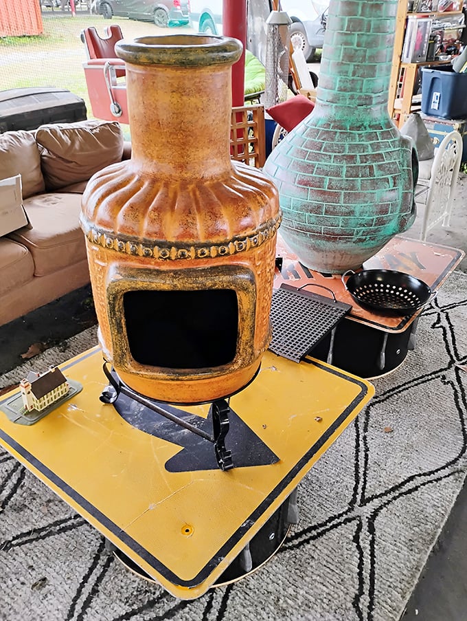 This terracotta chiminea isn't just outdoor decor – it's an invitation to gather friends around flickering flames on cool Florida evenings.