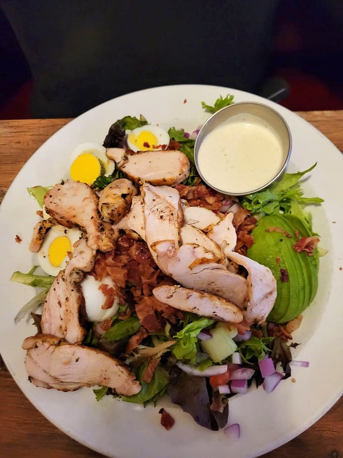 This Cobb salad with grilled chicken is what happens when vegetables dress up for a special occasion. Avocado and bacon make everything better.