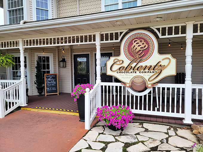 Coblentz Chocolate Company's welcoming porch practically whispers, "Come in and sample something that will ruin store-bought chocolate for you forever."