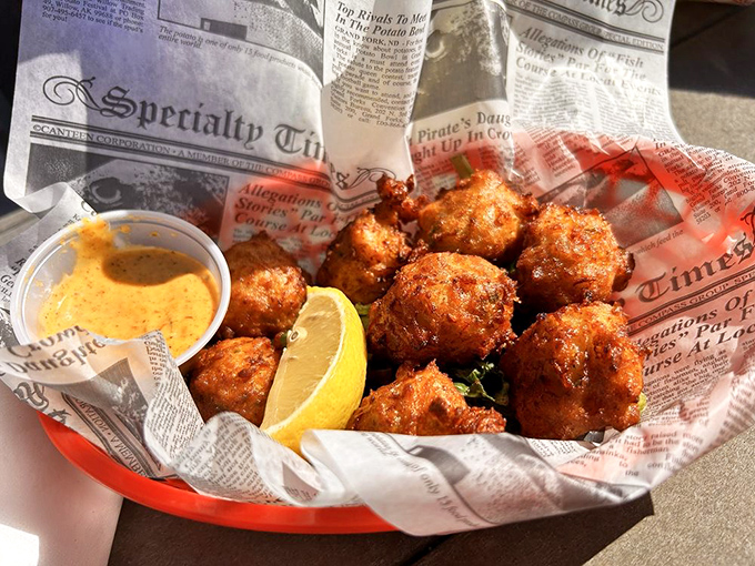 These conch fritters are like edible postcards from the Keys—golden, crispy spheres of seaside memories served with a side of sunshine.