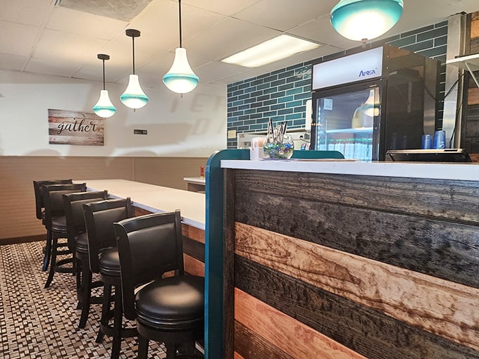 Counter seating with a view of the action – where solo diners can enjoy their meal and perhaps the best people-watching in Batavia.