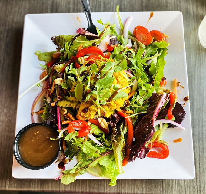 A salad that makes eating greens feel like cheating – vibrant, colorful, and proof that healthy can be the life of the party.