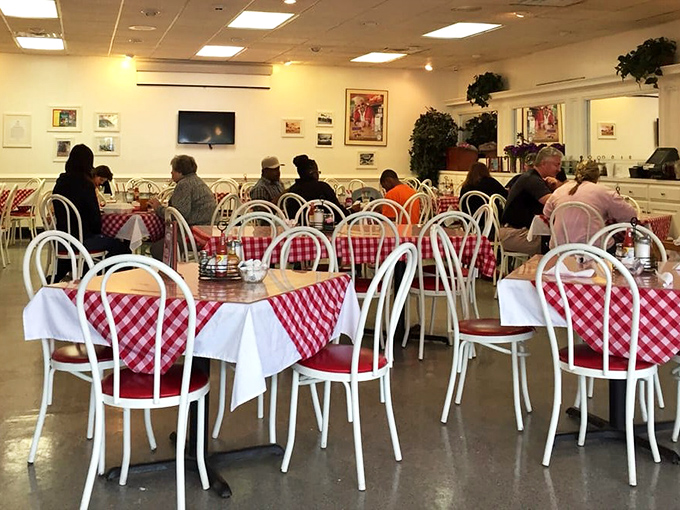 Classic red and white checkered tablecloths aren't just decoration—they're a promise that you're about to experience authentic Southern dining.