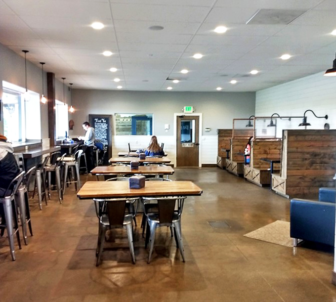 The dining area whispers "stay awhile" with its warm minimalism—a temple of tranquility where pie pilgrims come to worship at the altar of butter and fruit.
