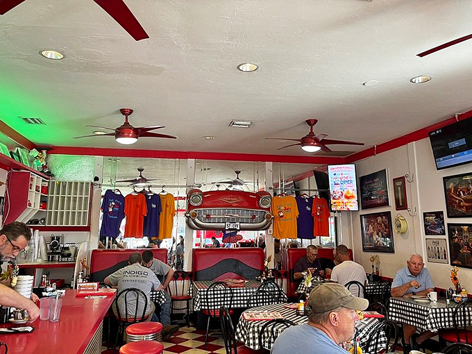 Where strangers become neighbors and neighbors become family—the dining room hums with conversation and classic Americana.