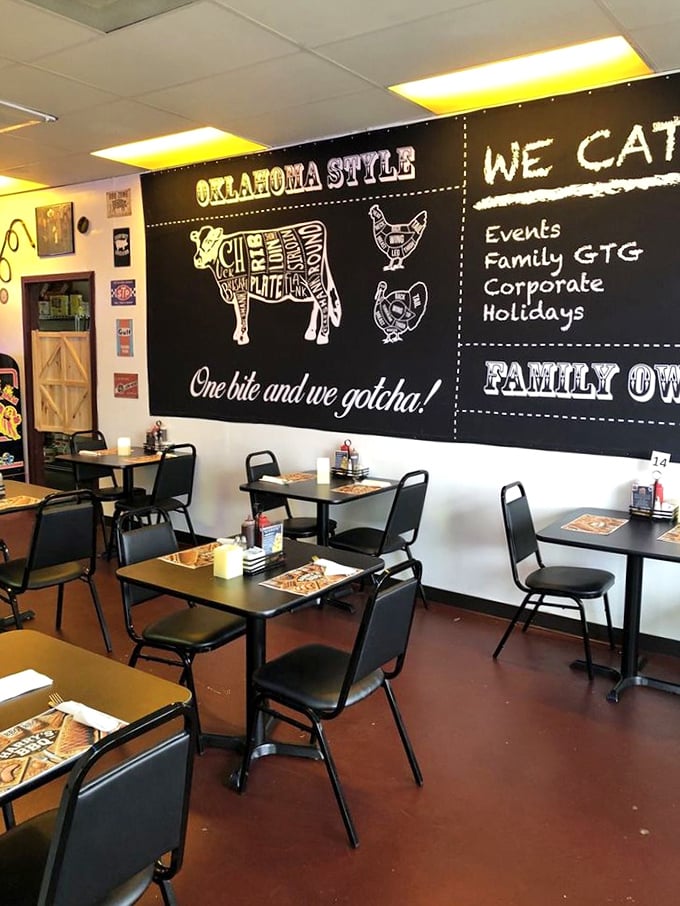 "One bite and we gotcha!" isn't just a slogan—it's a warning. The wall art tells you everything you need to know.