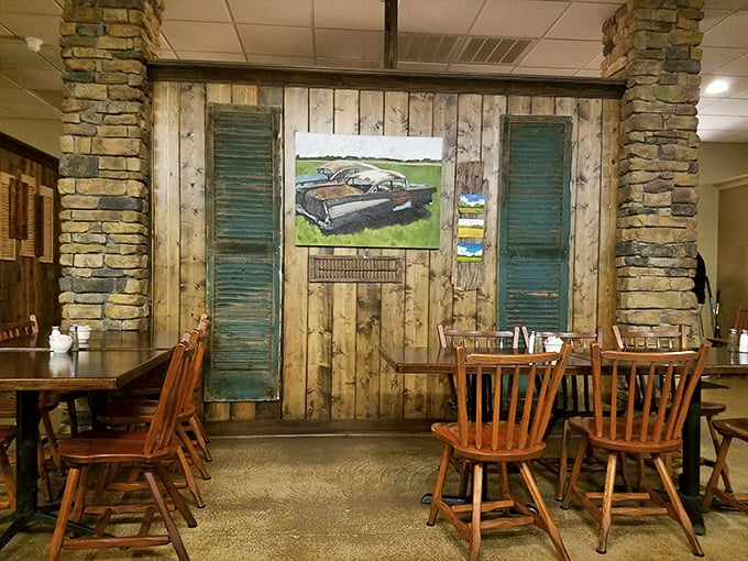Stone pillars and weathered wood create a rustic charm that says, "Slow down, stay awhile, and prepare for a meal worth remembering."