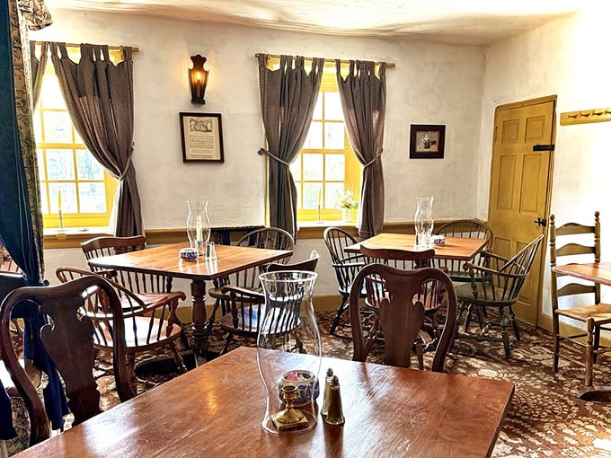 Windsor chairs and simple wooden tables create the perfect colonial backdrop for modern conversations. History never looked so comfortable.