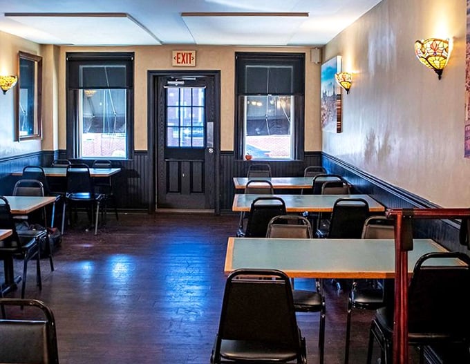 The dining area's unpretentious charm speaks to Mrs. Robino's priorities – it's about the food and the company, not fancy frills or Instagram backdrops.
