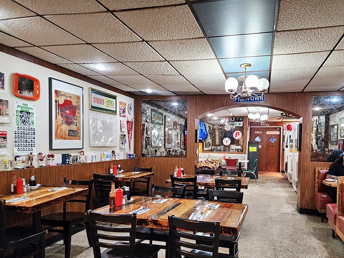 The dining area feels like your favorite aunt's kitchen, if your aunt collected Philadelphia memorabilia and perfected the art of diner ambiance.
