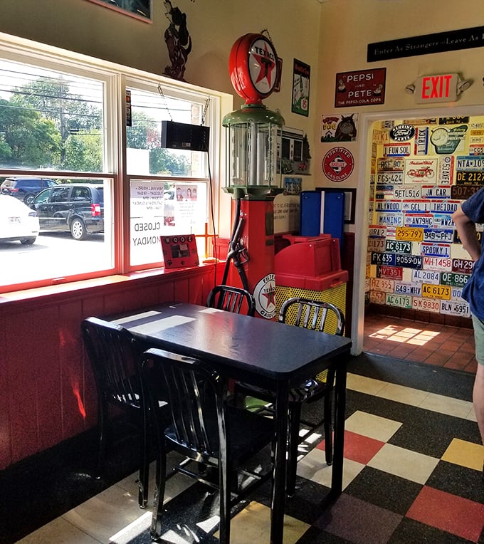 The vintage gas pump isn't pumping gas, but the nostalgic atmosphere it creates fuels conversations and creates memories just as effectively.