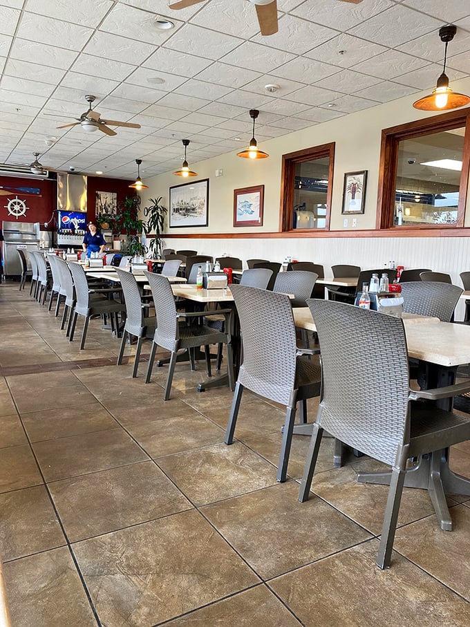 The dining room offers a moment of calm amid the seafood frenzy—a place to contemplate your good fortune and plan your next visit.