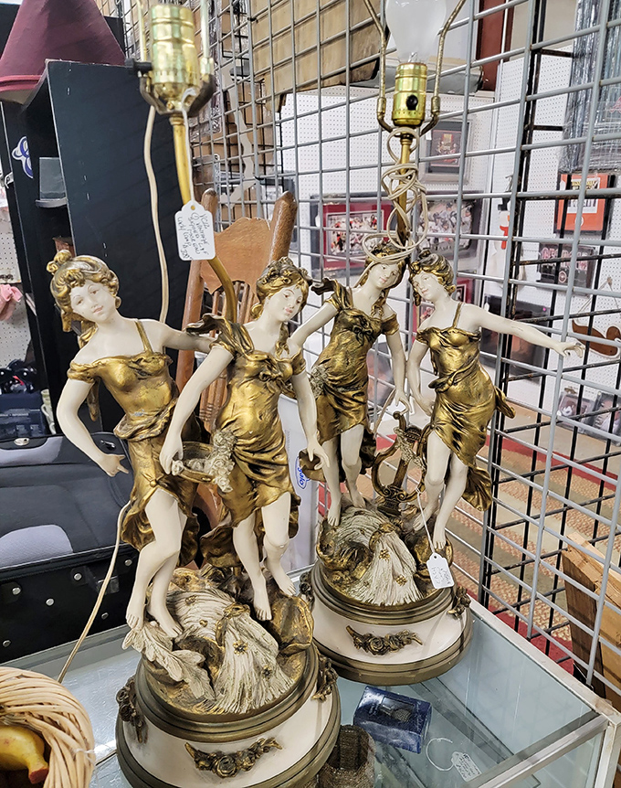 These golden figurine lamps aren't just illuminating spaces – they're conversation pieces that dance between kitsch and classical elegance.