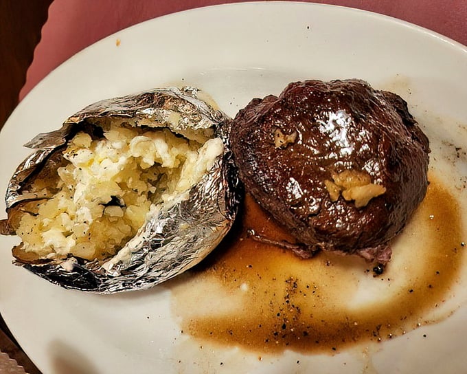 This filet and baked potato duo isn't just dinner—it's therapy after a long week. Meat sweats never felt so justified.