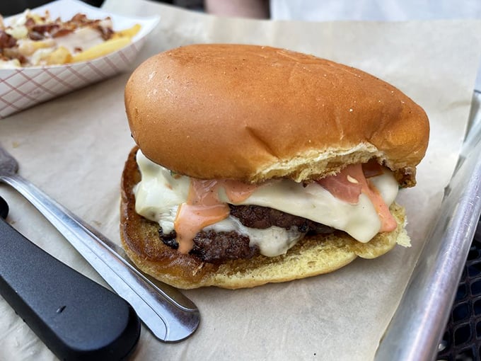 The Firecracker Burger lives up to its name—a flavor explosion waiting to happen between two perfectly toasted buns.