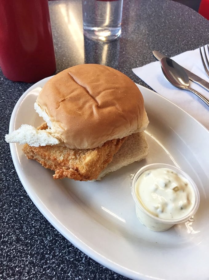 This fish sandwich doesn't need to be fancy – it just needs to be exactly this perfect, with tartar sauce standing by for the assist.