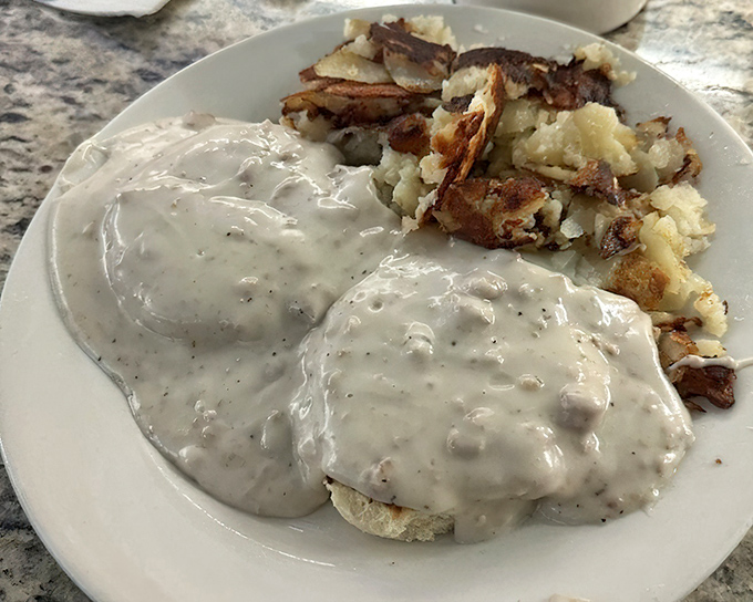 Cream chipped beef on biscuits—what locals revere and military veterans recall by a colorful nickname not suitable for polite company.