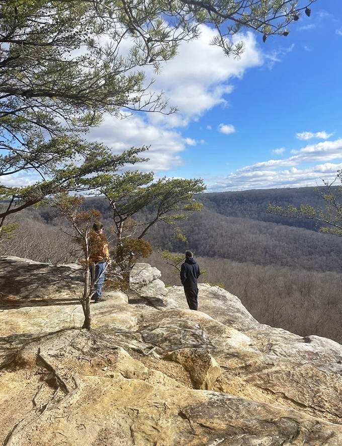 Two hikers pause to contemplate infinity, or maybe just catch their breath. Some views demand a moment of silent appreciation.