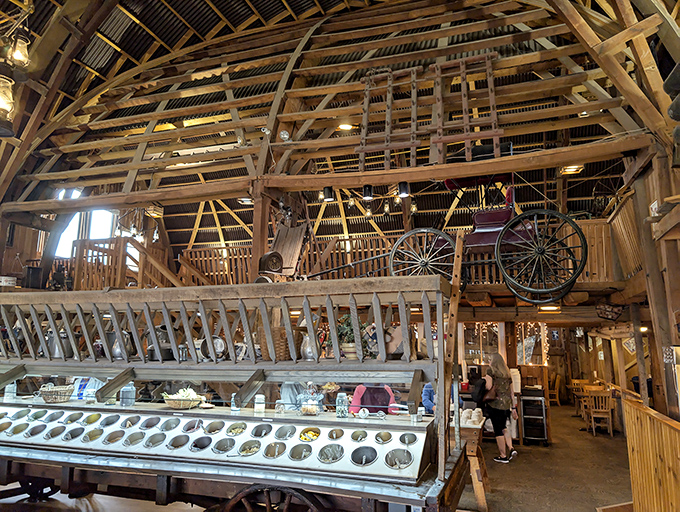 The salad wagon isn't just a buffet—it's a work of agricultural art, displayed beneath wooden beams that have witnessed decades of satisfied diners.