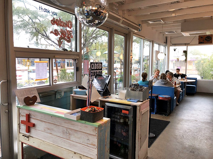 A disco ball hanging in a diner? That's how you know the food's got moves that'll make your taste buds dance with delight.
