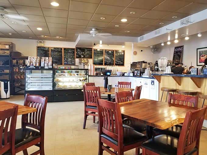 The cafe's interior feels like the living room of that friend who always has the best snacks and never runs out of coffee.