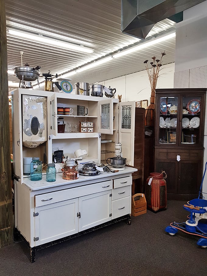That Hoosier cabinet isn't just furniture—it's a portal to grandma's kitchen, complete with the promise of cookies and life advice dispensed in equal measure.