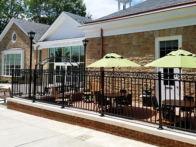 The Ligonier Valley Library's outdoor patio invites bookworms to enjoy literature al fresco—because sometimes the best reading light comes with mountain breezes.