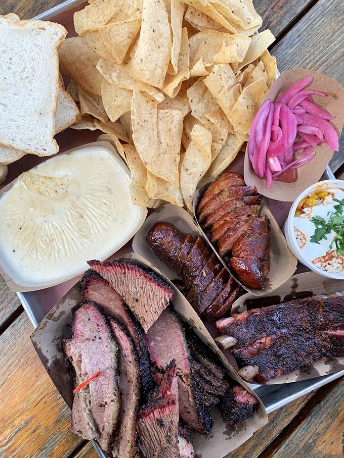 The ultimate barbecue sampler platter – because choosing just one meat is like picking a favorite child.