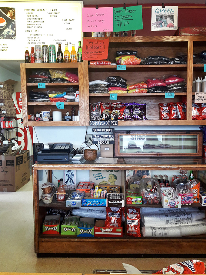 Beyond burgers, Crabill's offers a nostalgic selection of sodas, chips, and candies. It's like your childhood corner store married a grill master.