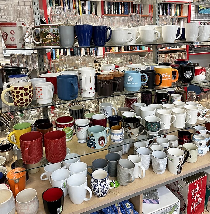 The mug section – where every coffee lover can find the perfect vessel for morning motivation without spending their entire coffee budget.