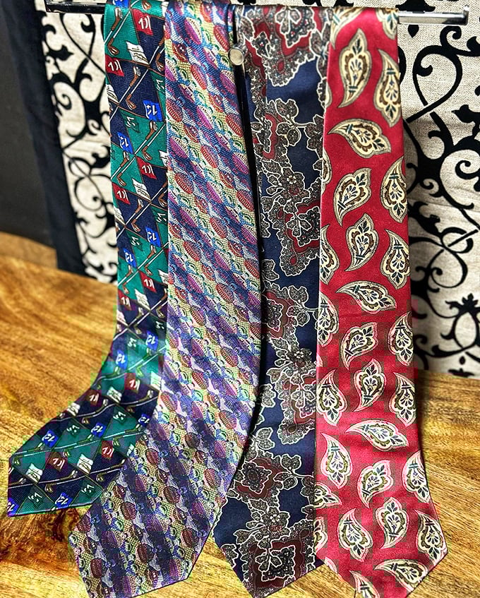 The tie collection – where corporate America's cast-offs come for their second chance at making a fashion statement or, at minimum, catching soup drippings.
