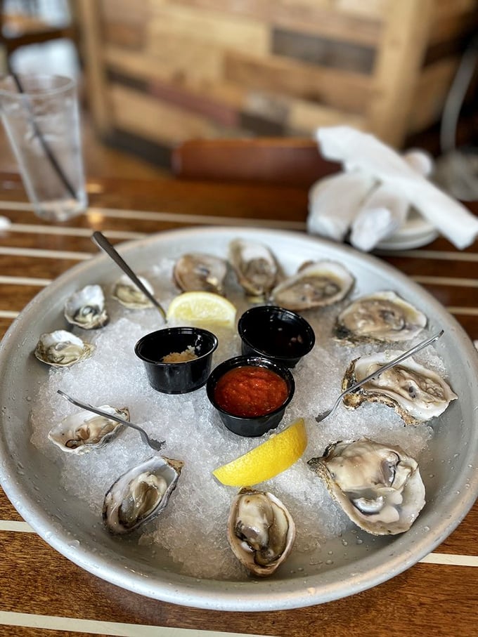 Oysters on ice—nature's perfect appetizer. Each one a tiny ocean in a shell, waiting for a squeeze of lemon and a moment of appreciation.