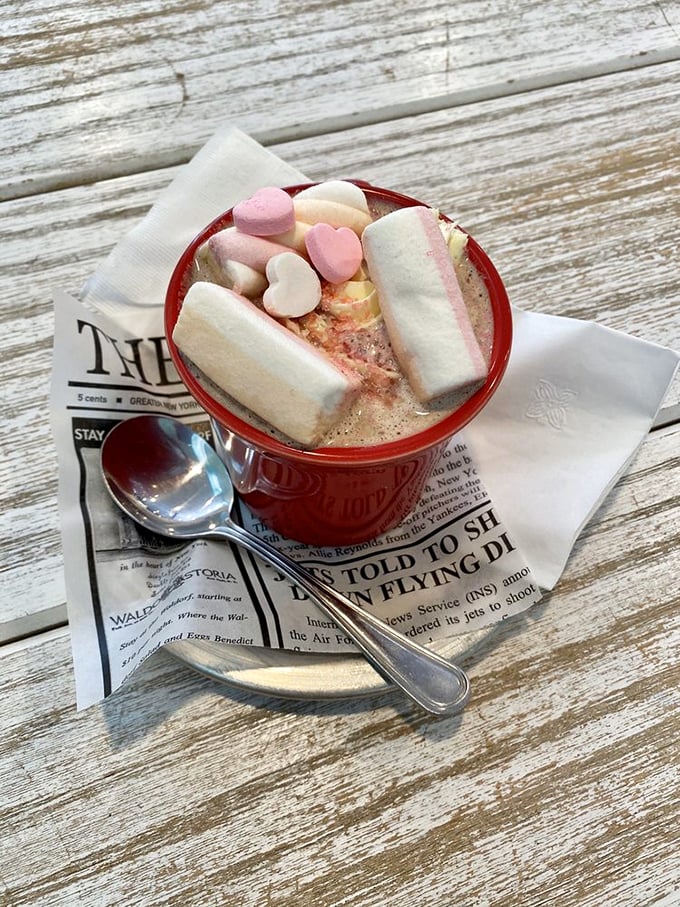 Hot chocolate that's dressed for success with marshmallow accessories and heart-shaped candy jewelry. Winter blues don't stand a chance.