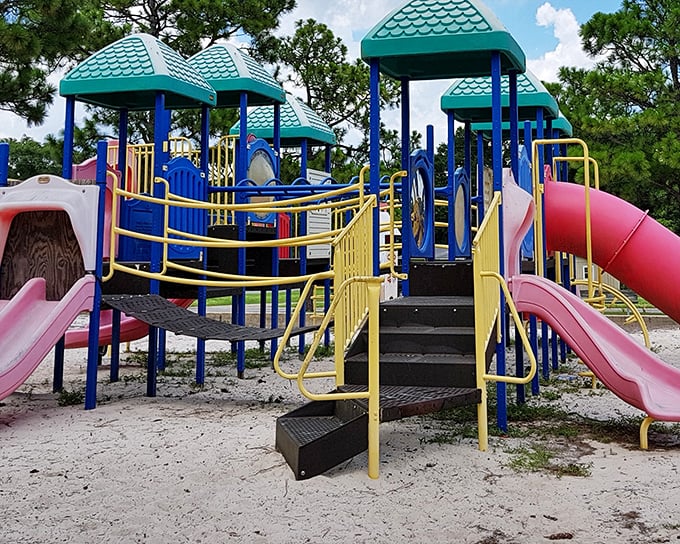 This playground isn't just for kids—it's for parents who need a moment of peace while pretending those slides don't look tempting.