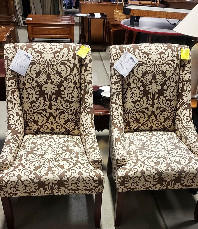 These patterned chairs aren't just seating—they're conversation pieces. The brown and cream duo looks ready for their starring role in a design magazine.