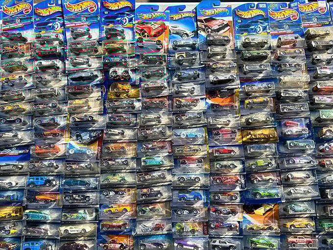 Hot Wheels heaven for collectors young and old—each tiny car carrying outsized nostalgia and the promise of playtime without batteries required.