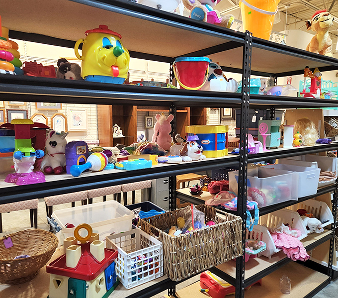 Childhood joy by the shelf-full. This toy section proves that outlet shopping isn't just for fashionistas—it's for the young and young-at-heart too.