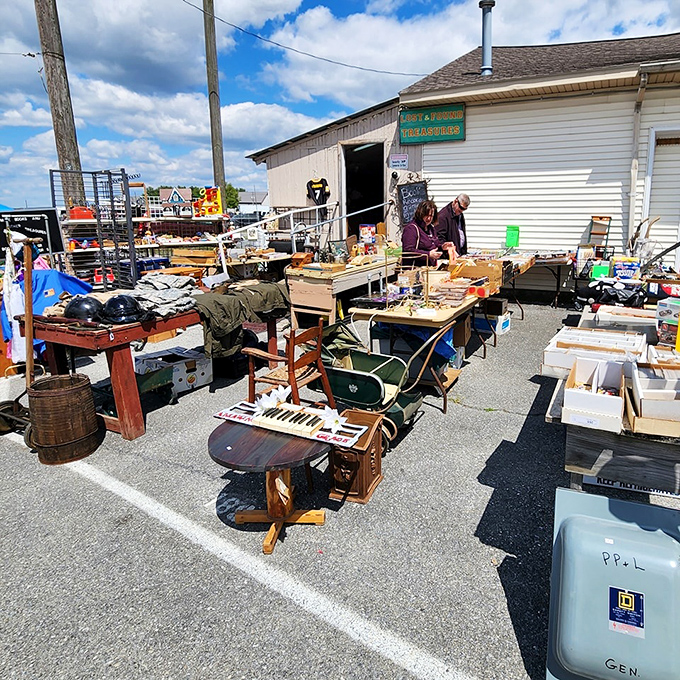The impromptu outdoor showroom where yesterday's piano might become the centerpiece of tomorrow's living room conversation.