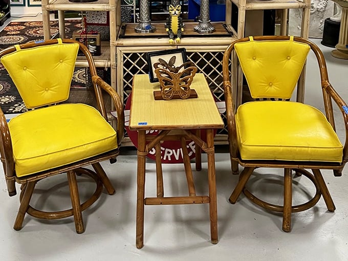 These sunshine-yellow rattan chairs aren't just seating – they're Florida condensed into furniture form, ready to brighten any corner.